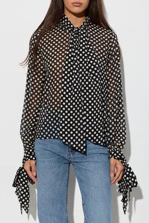 FRAME Silk Polka Dot Blouse With Decorative Tie Detail