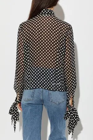 FRAME Silk Polka Dot Blouse With Decorative Tie Detail
