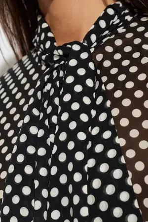 FRAME Silk Polka Dot Blouse With Decorative Tie Detail