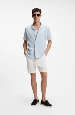 BOSS Regular-fit Shirt In Cotton And Linen - Light Blue