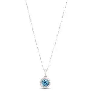 Benbridge Classic Round Sapphire And Diamond Halo Necklace In 14k White Gold - Teal