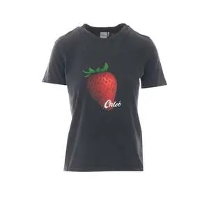 Chloé Short Sleeve Crewneck T-shirt With Strawberry Graphic - Black