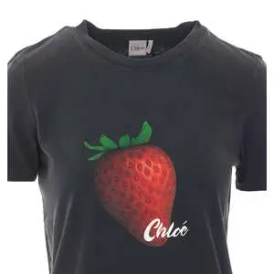 Chloé Short Sleeve Crewneck T-shirt With Strawberry Graphic - Black