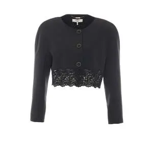 Chloé Cropped Lace Trim Jacket - Black