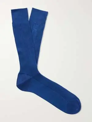 TOM FORD Logo-embroidered Ribbed Cotton Socks - Blue