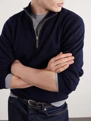 N.peal Carnaby Organic Cashmere Half-zip Sweater - Navy