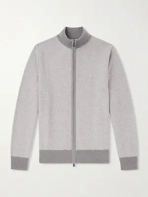 N.peal Birdseye Textured Organic Cashmere Zip-up Cardigan - Gray