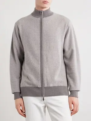 N.peal Birdseye Textured Organic Cashmere Zip-up Cardigan