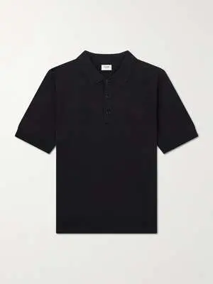 Celine Triomphe-embroidered Knitted Silk And Cotton-blend Polo Shirt - Black