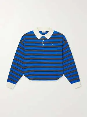 Celine Triomphe-embroidered Striped Cotton Polo Shirt - Blue