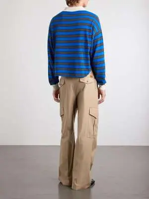 Celine Triomphe-embroidered Striped Cotton Polo Shirt
