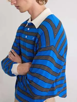 Celine Triomphe-embroidered Striped Cotton Polo Shirt