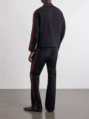 Gucci Webbing-trimmed Denim Biker Jacket