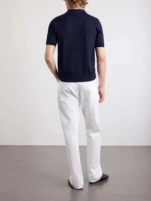 Celine Triomphe-embroidered Knitted Silk And Cotton-blend Polo Shirt