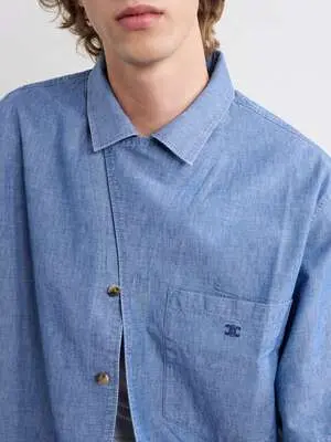 Celine Camp-collar Triomphe-embroidered Denim Shirt