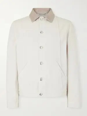 Brunello Cucinelli Leather-trimmed Denim Jacket - Neutrals