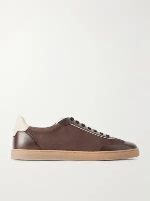 Brunello Cucinelli Coda Di Rondine Leather-trimmed Waxed-suede Sneakers - Brown