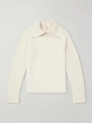 Bottega Veneta Ribbed-knit Cashmere And Wool-blend Half-zip Sweater - Neutrals