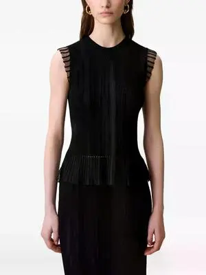 Claudie Pierlot Ribbed Knit Ruffled Sleeveless Top - Black
