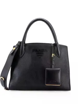 Prada Monochrome Saffiano And City Calf Small Tote Bag - Black