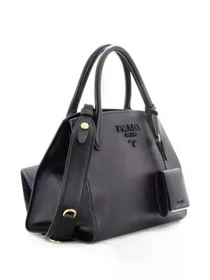 Prada Monochrome Saffiano And City Calf Small Tote Bag - Black