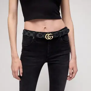 Gucci Gg Marmont Fabric Belt - Black