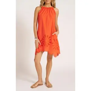 Matty M. Cove Embroidered Sleeveless Dress - Tomato