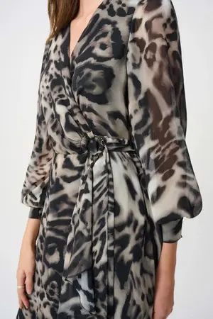 Joseph Ribkoff Chiffon Printed Fit And Flare Wrap Dress