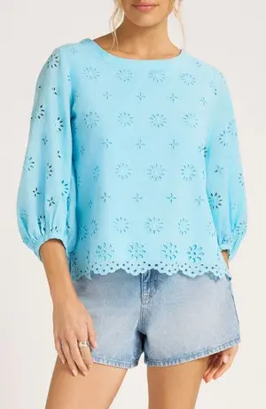 Matty M. Matty M. Eyelet Puff Sleeve Top Sky