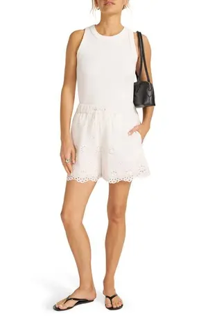 Matty M. Nala Scalloped Eyelet Cotton Shorts - Vellum