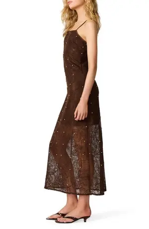 Steve Madden Maureene Bead Detail Floral Mesh Dress