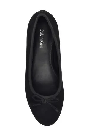 Calvin Klein Cyrie Suede Ballet Flats With Bow Detailing - Black