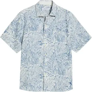 Tommy Bahama Antigo Vines Leaf Print Short Sleeve Linen Button-up Shirt - Kingfish