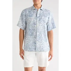 Tommy Bahama Antigo Vines Leaf Print Short Sleeve Linen Button-up Shirt - Kingfish