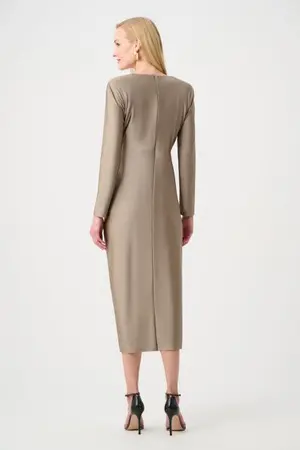 Joseph Ribkoff Satin Effect Knit Draped V-neck Sheath Dress