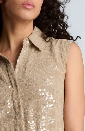 KENNETH COLE Sequin Sleeveless Midi Shirtdress