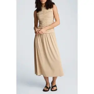 KENNETH COLE Ruched Sleeveless A-line Midi Dress - Burlap