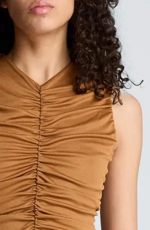 KENNETH COLE Sleeveless Ruched A-line Midi Dress - Soft Cocoa