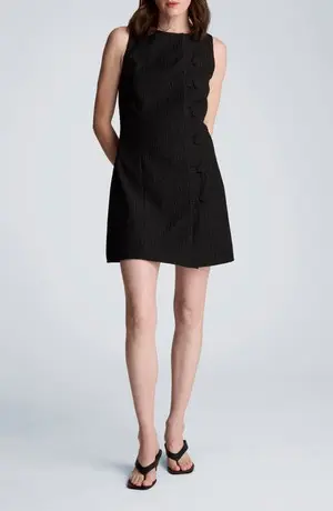 KENNETH COLE Textured Button Front Sleeveless Sheath Dress - Black