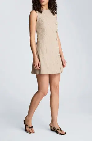KENNETH COLE Textured Button Front Sleeveless Sheath Dress - Burlap