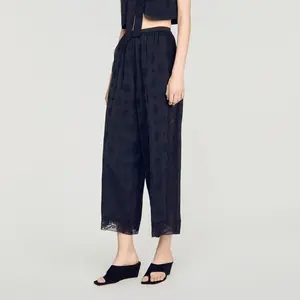 Sandro Fluid Paisley Jacquard Trousers With Lace Detail