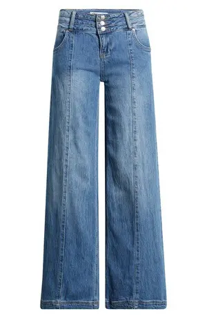 YMI Bella Triple Button Low Rise Wide Leg Jeans