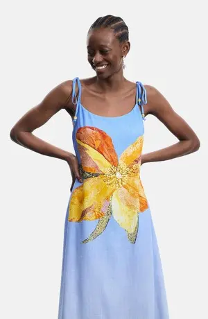 Desigual Embellished Tie Strap Maxi Dress