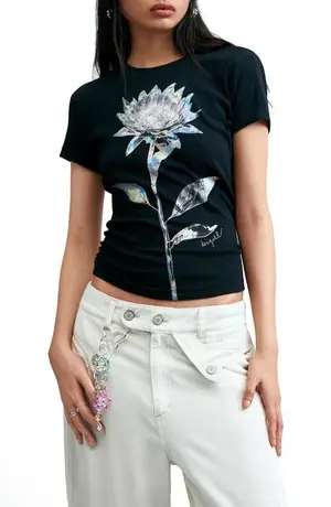Desigual Flower Graphic T-shirt - Black