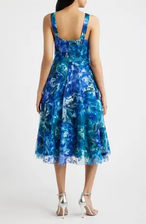Eliza J Embroidered Sleeveless V-neck Fit & Flare Cocktail Dress