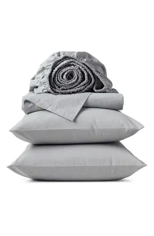 COYUCHI Crinkled Organic Cotton Percale Sheet Set - Graphite Chambray