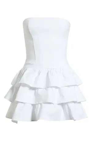 EMERALD SUNDAE Strapless Ruffle Mini Dress