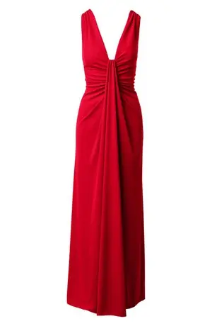 Adrianna Papell Ruched Drape Sleeveless Jersey Gown