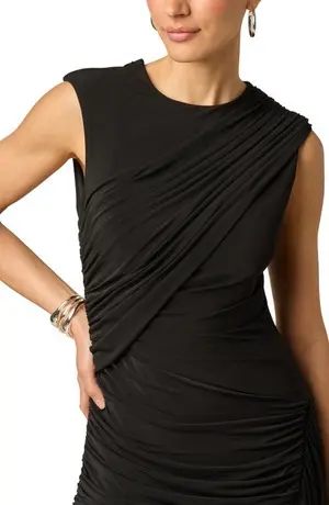 Adrianna Papell Artisan Shirred Seam Drapey Jersey Mini Dress