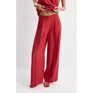Mango Pleated Wide Leg Pants - Red